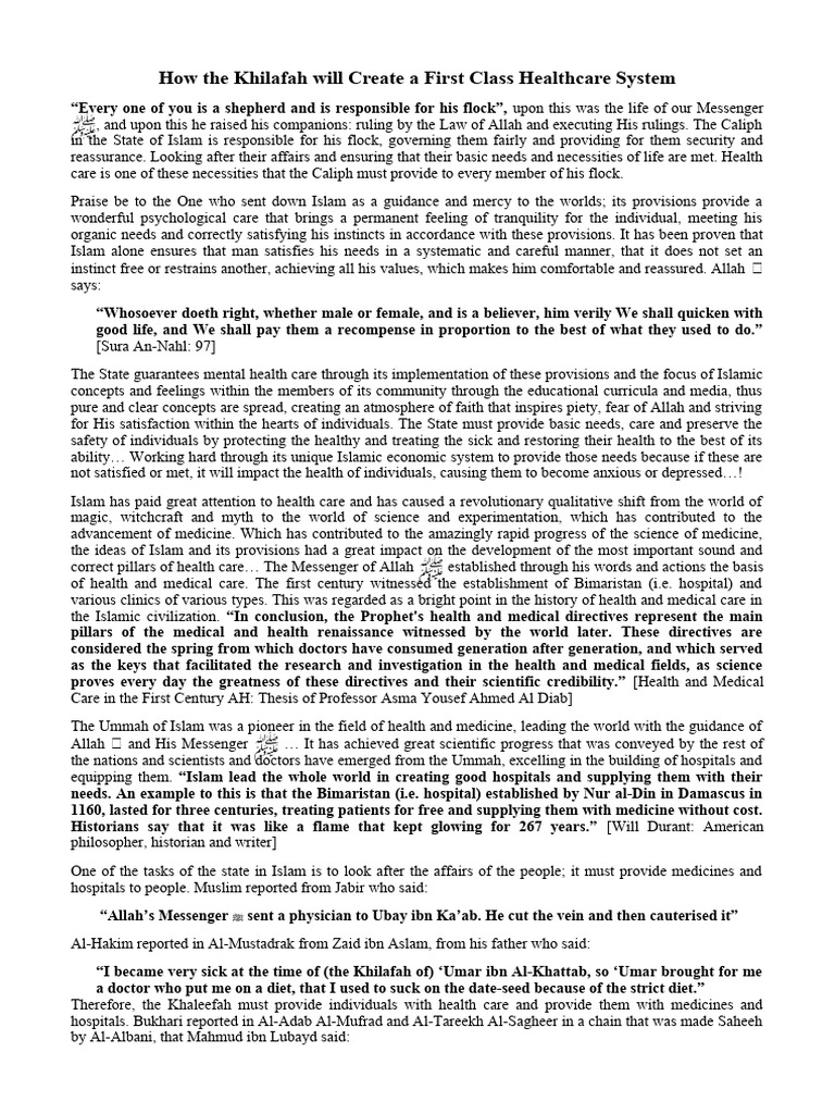 How The Khilafah Will Create A First Class Healthcare System | PDF