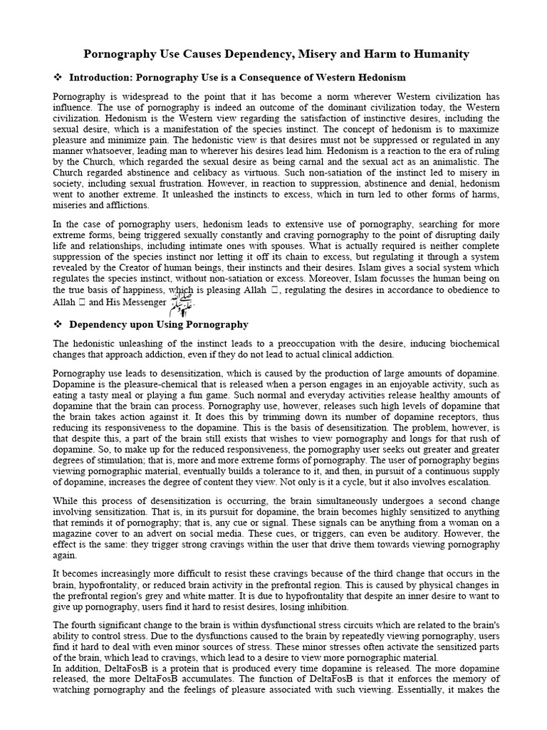 Pornography Use Causes Dependency, Misery and Harm To Humanity | PDF