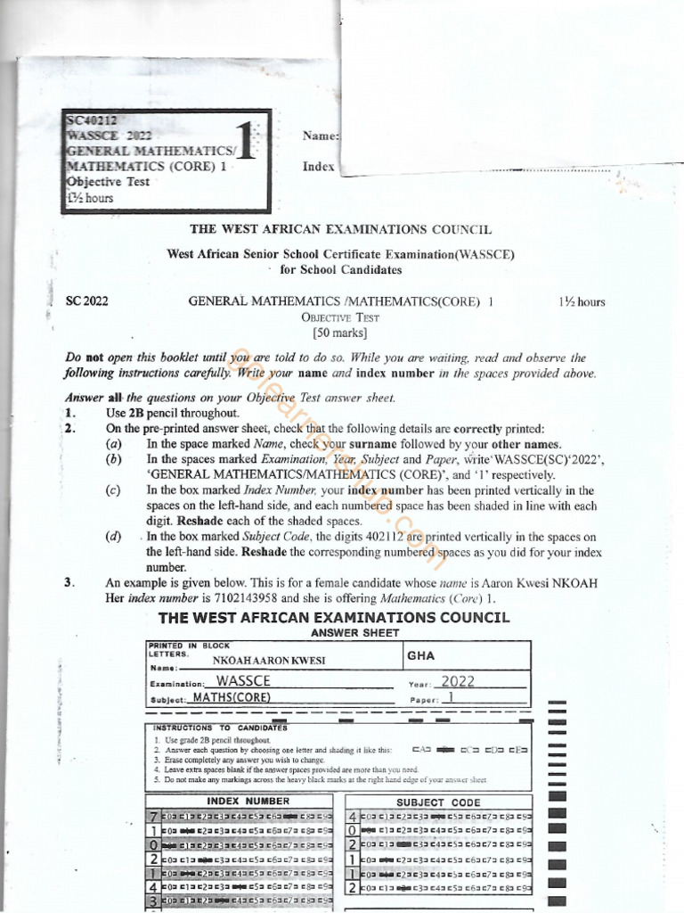 Wassce 2022 Core Mathematics Past Questions Paper II 1 | PDF
