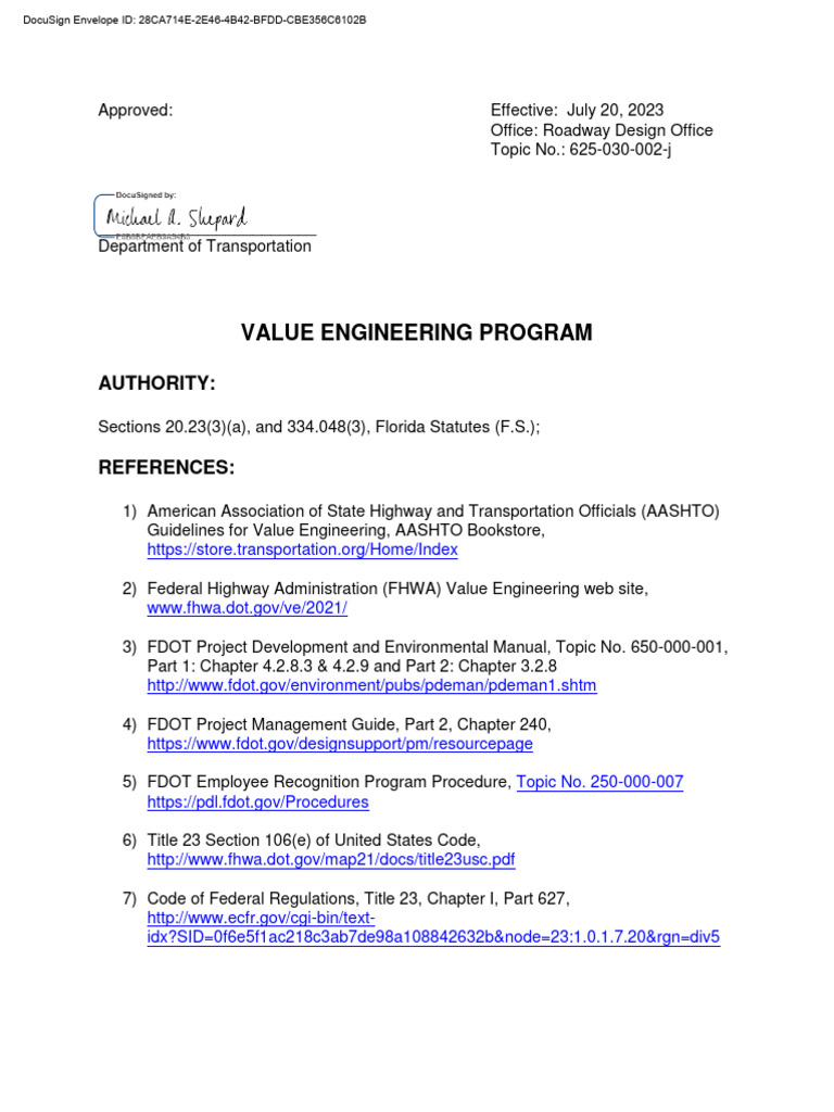 Value Engineering Program: Authority | PDF