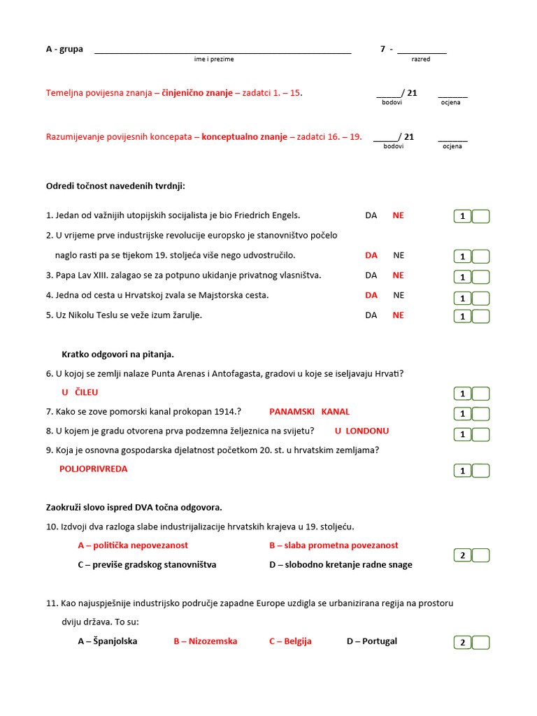 Pisana Provjera 7.r. 2 A - Odgovori | PDF