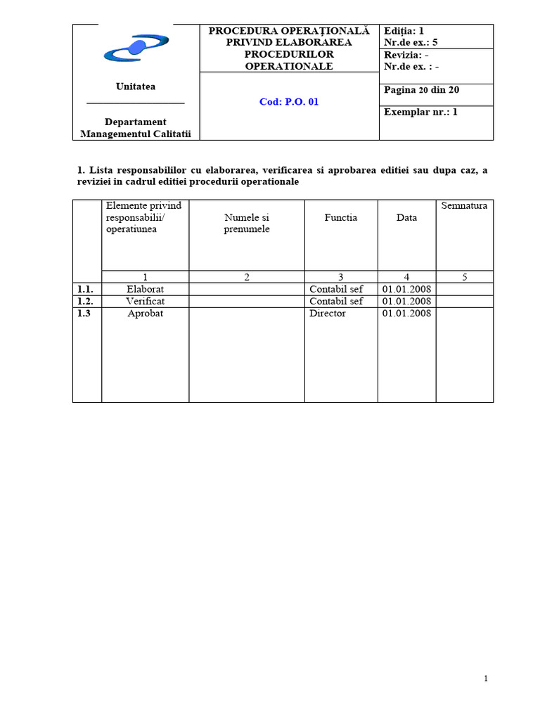 01 Procedura ELABORARE PROCEDURI | PDF