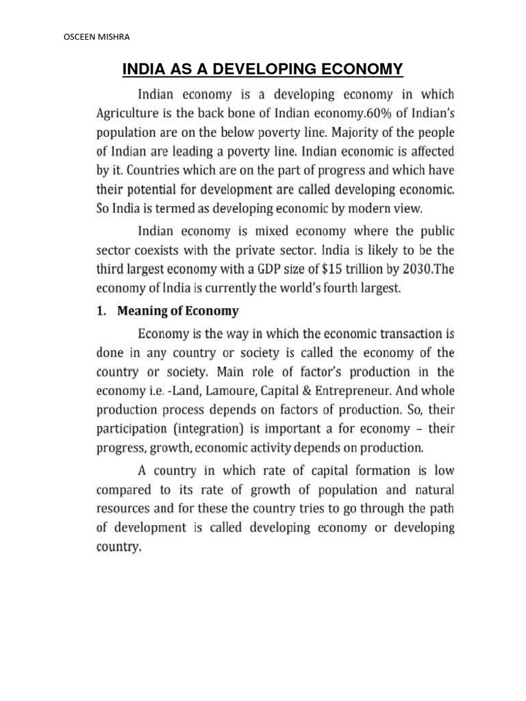 India as a Developing Economy | PDF | Economy Of India | Gross Domestic ...