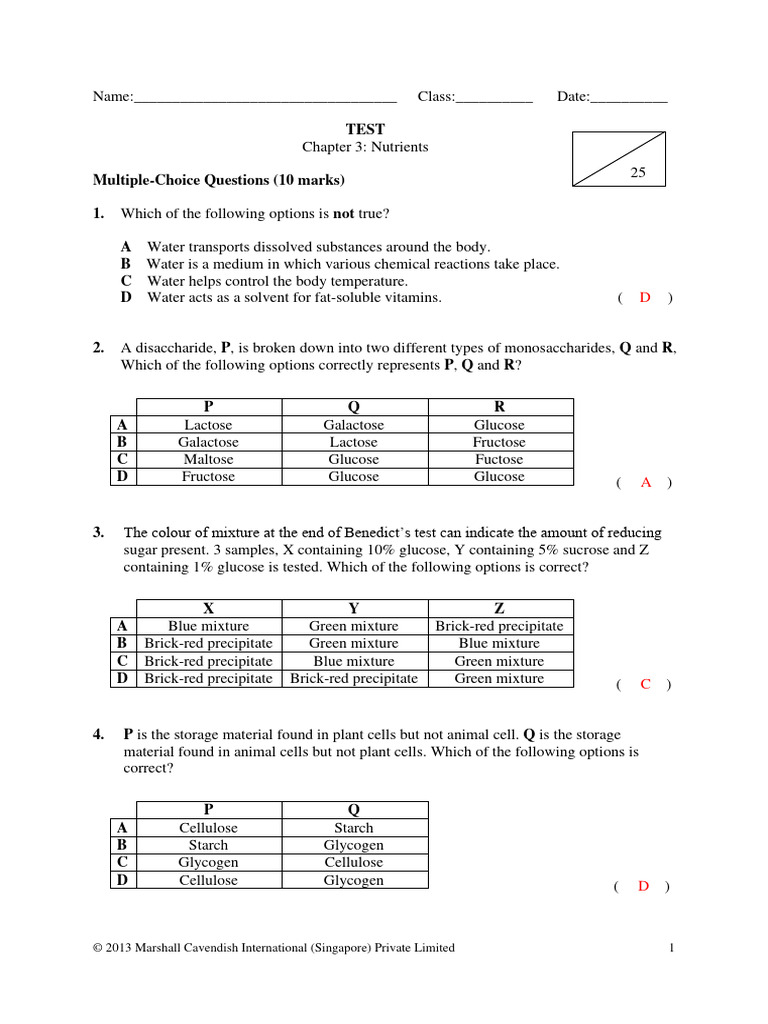 Chapter 3 Revision Worksheet - Ans | PDF