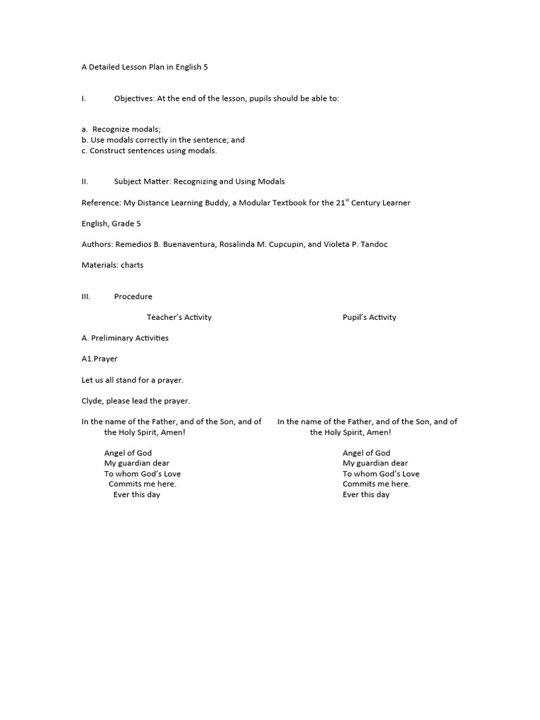 A Detailed Lesson Plan in English 5 | PDF | Perfect (Grammar) | Shape