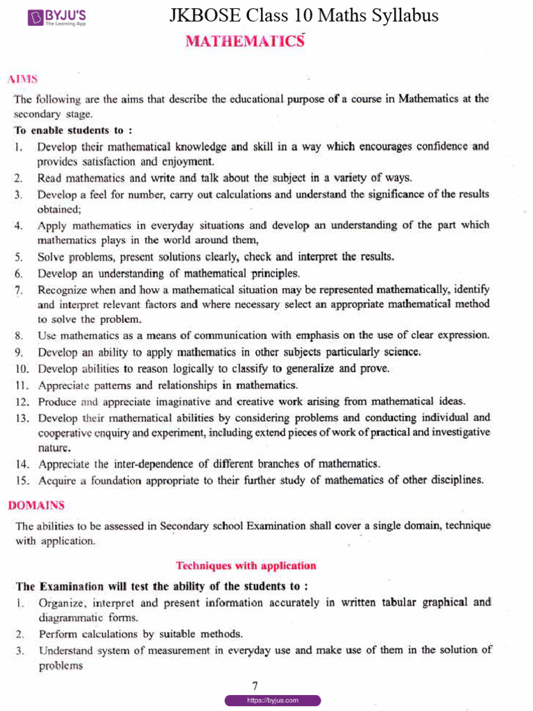 JKBOSE Class 10 Maths Syllabus | PDF