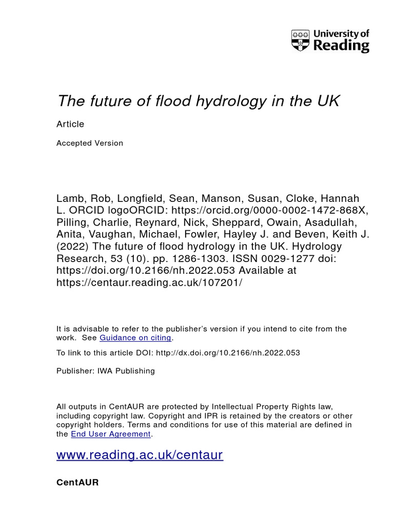 The Future of Flood Hydrology in The UK - ACCEPTED | PDF | Science ...