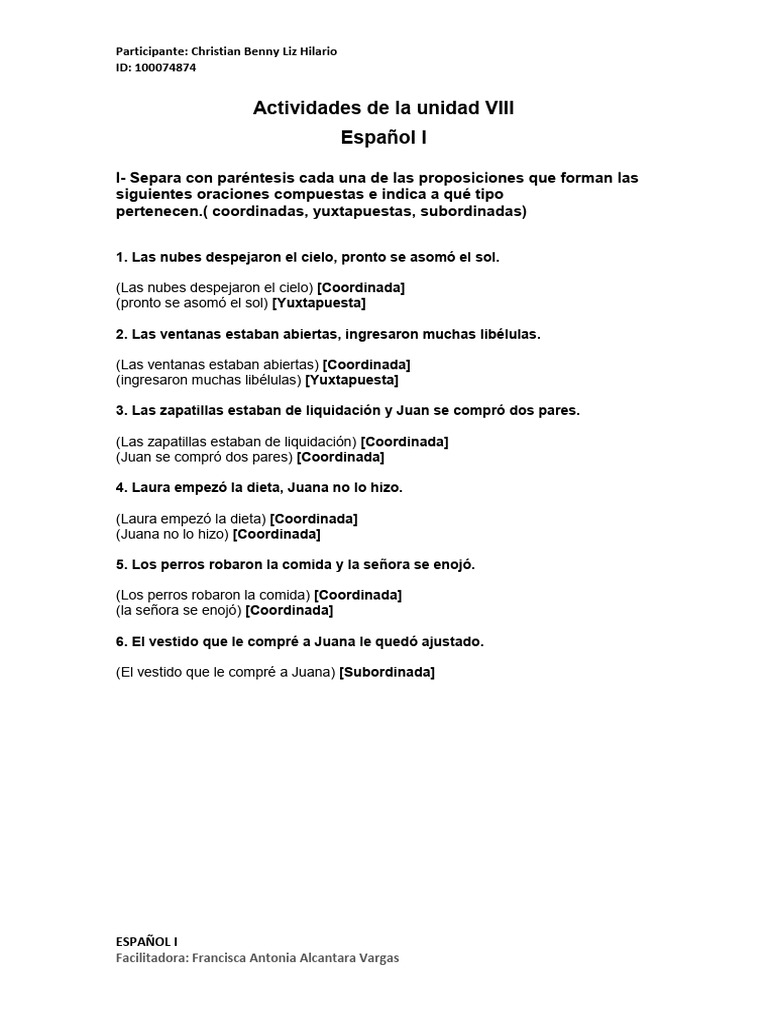 Actividades de La Unidad VIII ESPAÑOL 1 | PDF