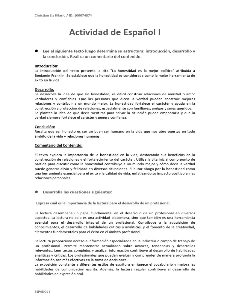 Practica IV Español I | PDF