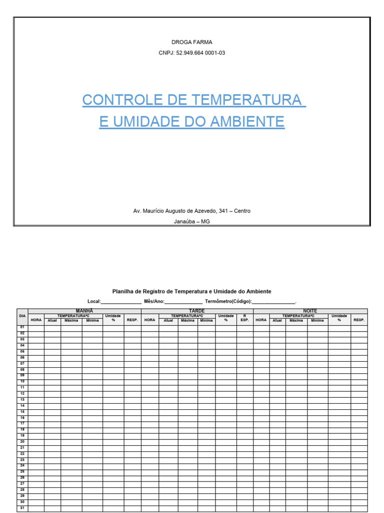 Planilha Temperatura e Umidade Ambiente | PDF