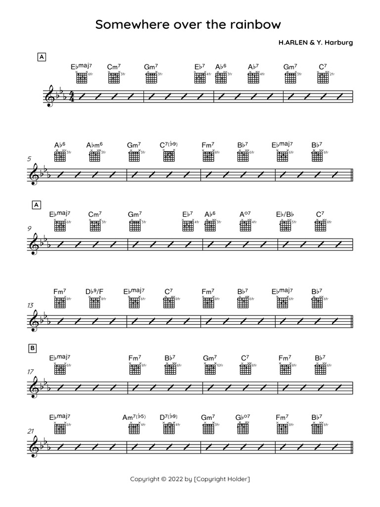 Somewhere Over The Rainbow Chart With Chord Shapes | PDF