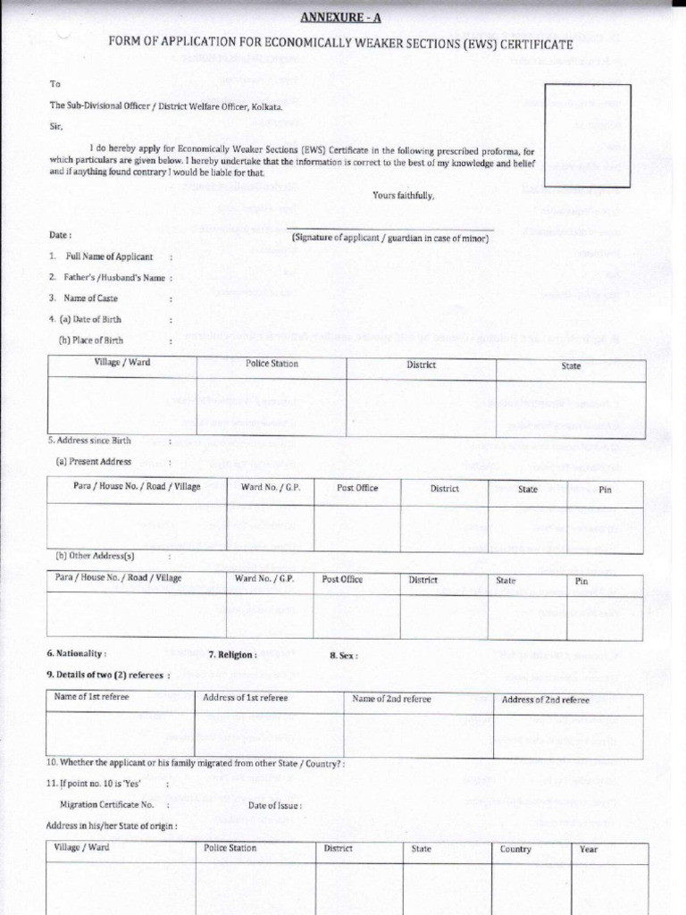 WB EWS Application Form - Compressed | PDF