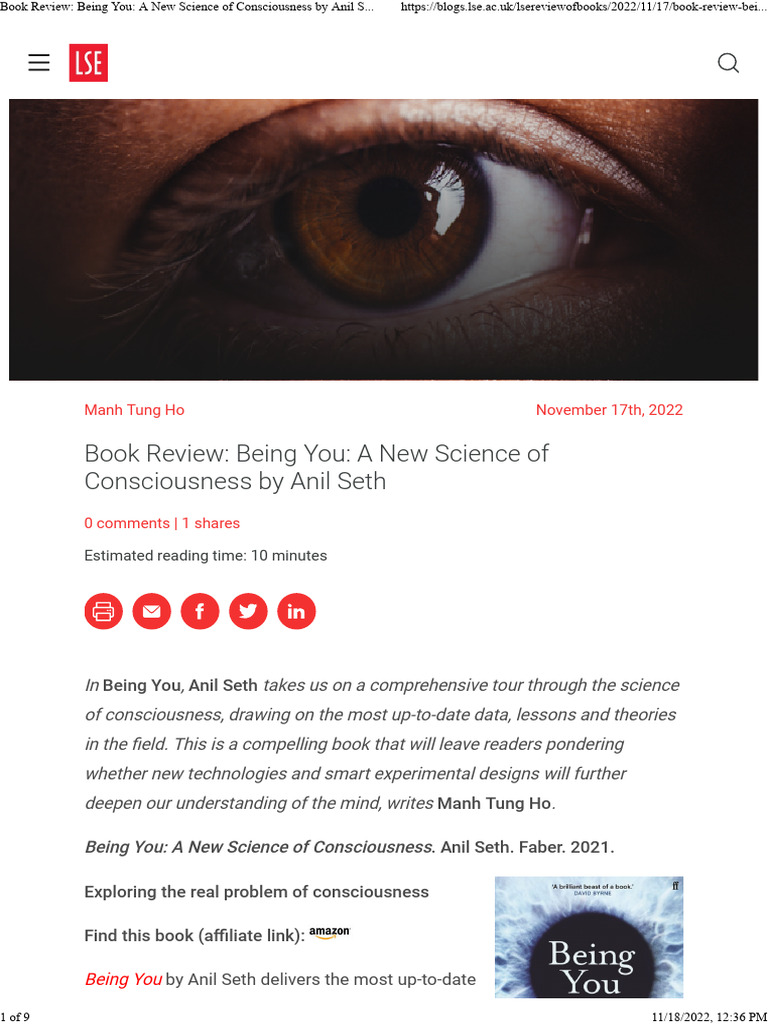 Book Review Being You A New Science of Consciousness by Anil Seth LSE Review of Books | PDF