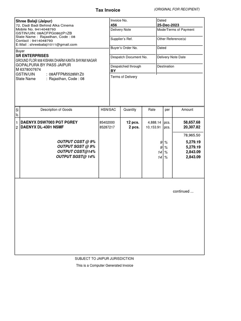SR Jaipur | PDF | Taxes | Invoice