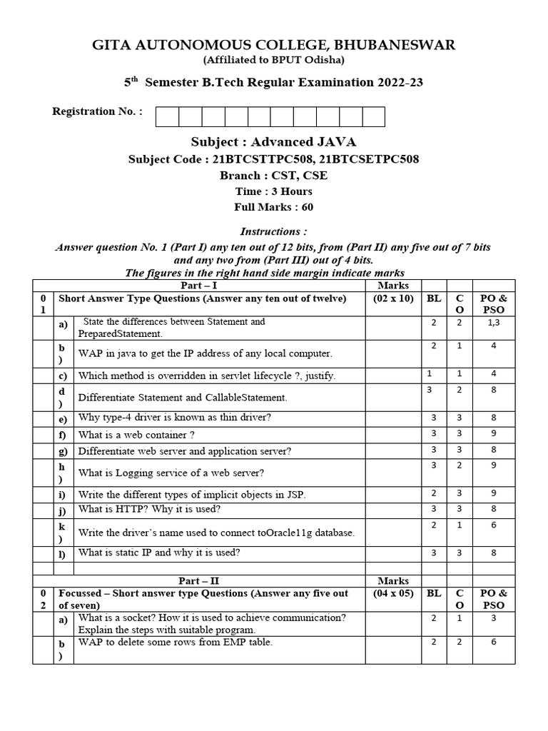 5TH Sem Cse & CST Advanced Java | PDF