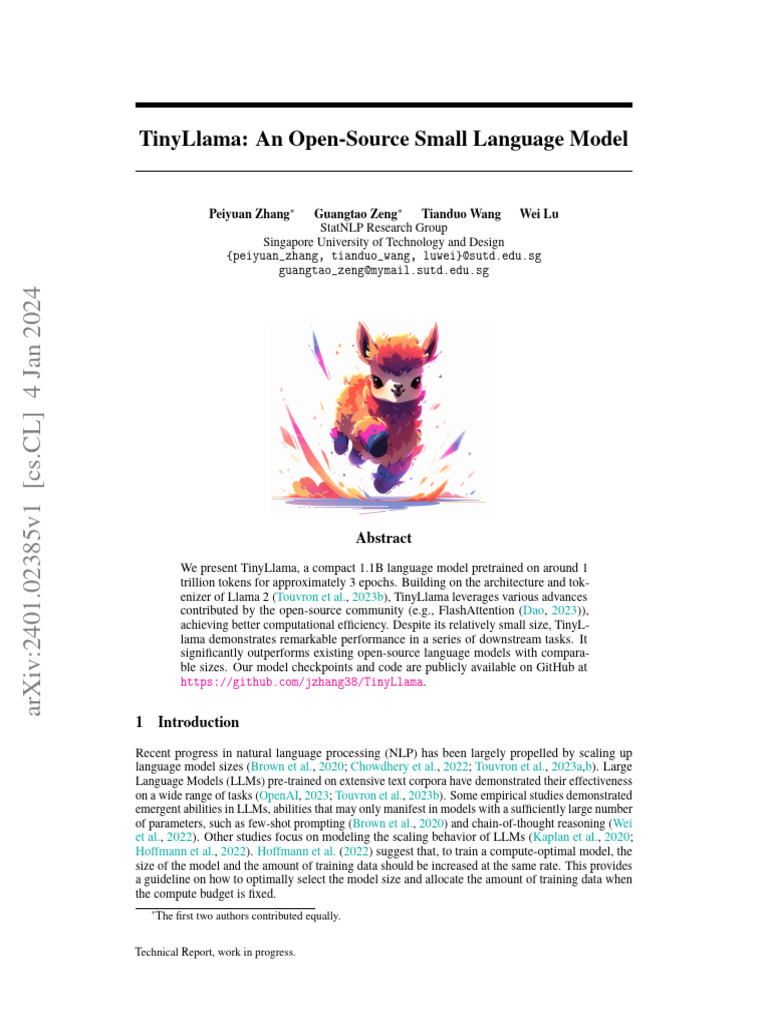 TinyLlama: An Open-Source Small Language Model | PDF TinyLlama: An Open-Source Small Language Model | PDF