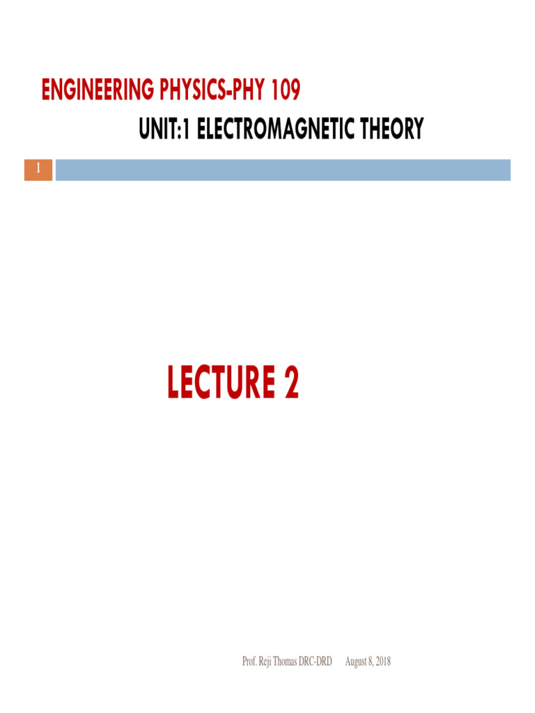 Unit 1 EM Theory Lecture 2 | PDF | Divergence | Euclidean Vector