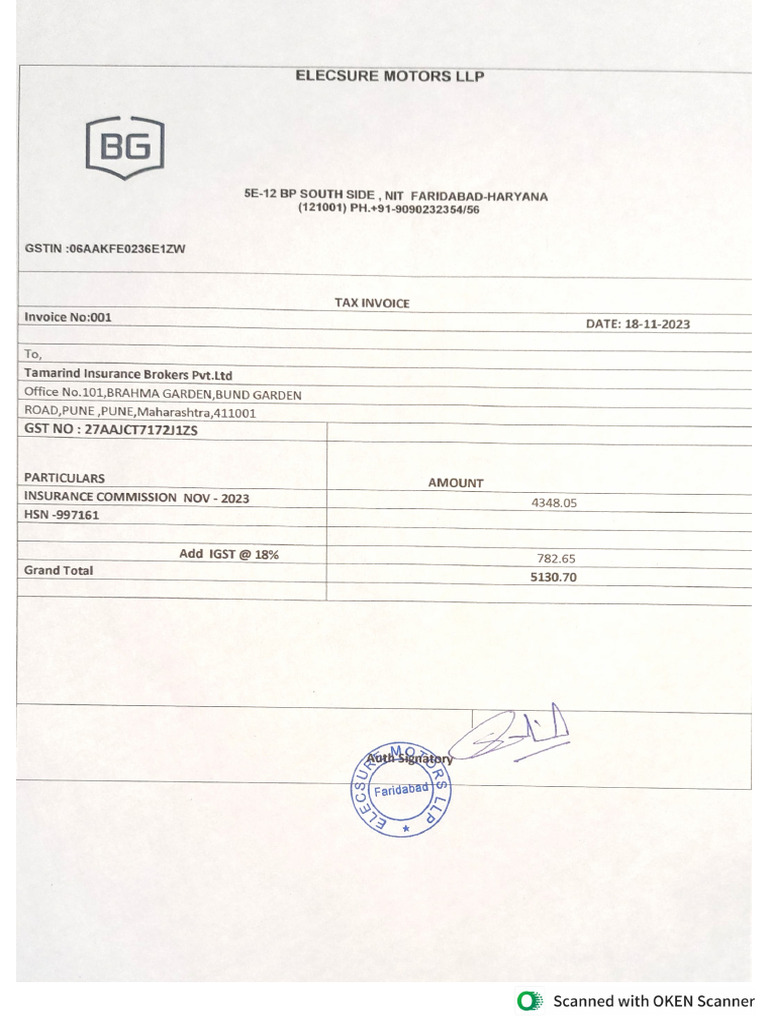 Insurance Commission Invoice Nov | PDF