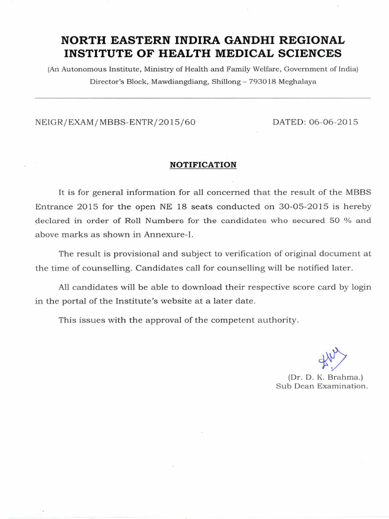 NEIGRIHMS MBBS Exam Result | PDF