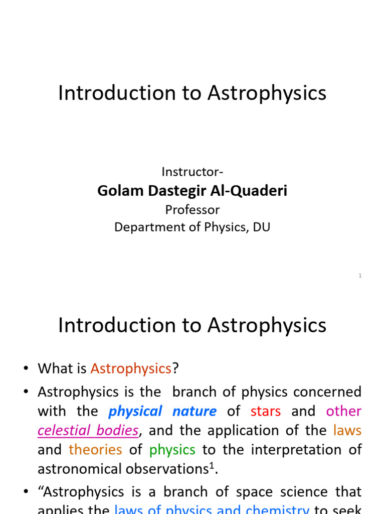 Introduction To Astrophysics by Prof. Golam Dastegir Al Quaderi | PDF