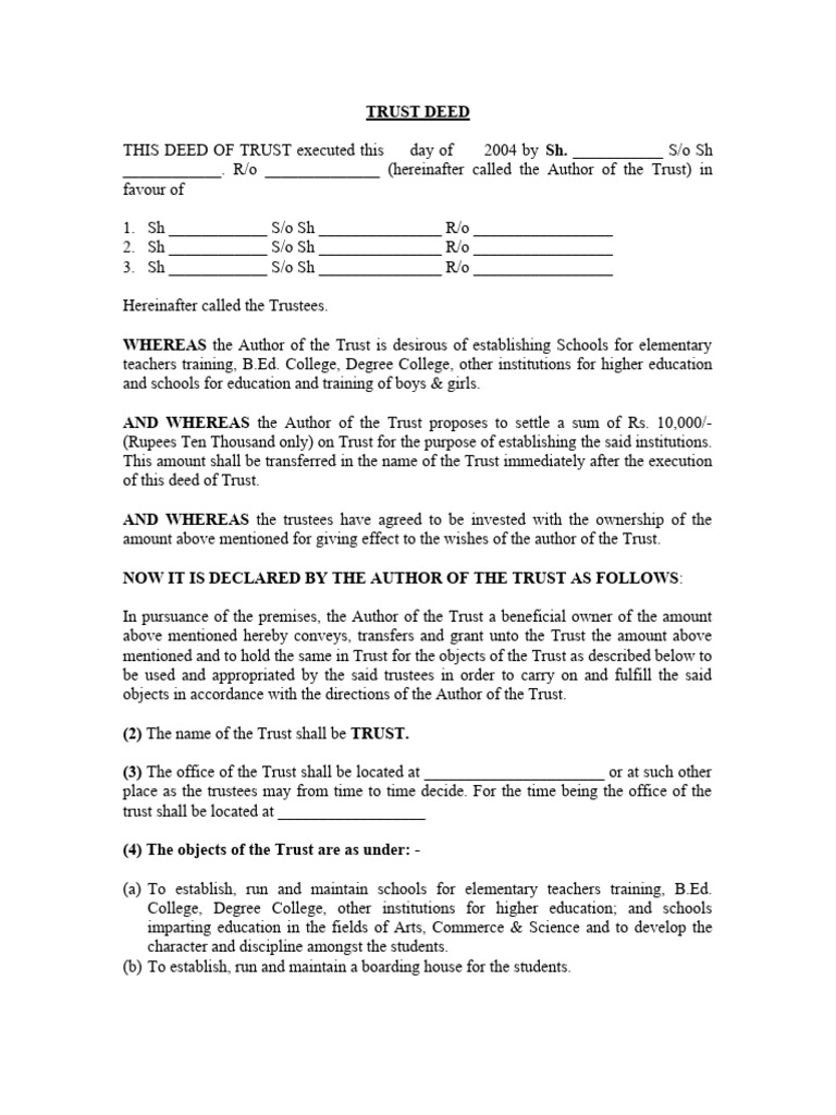 Sample Trust Deed | PDF