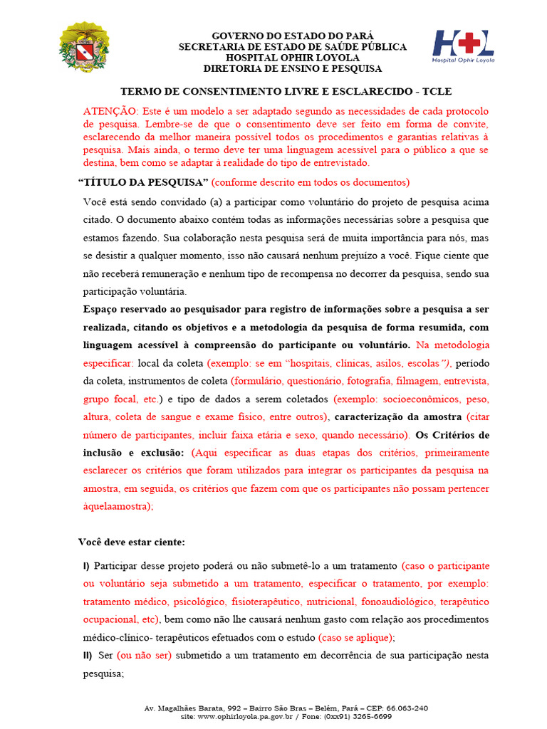 Termo de Consentimento Livre e Esclarecido - Tcle | Download grátis PDF ...