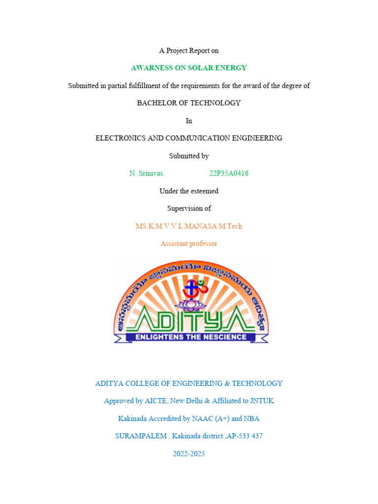 Solar Energy Awareness Project Report | PDF