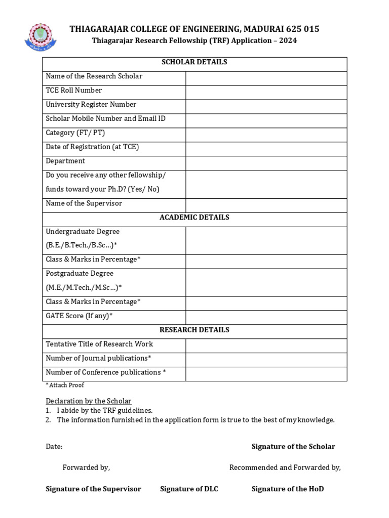 TRF Application - 2024 | PDF