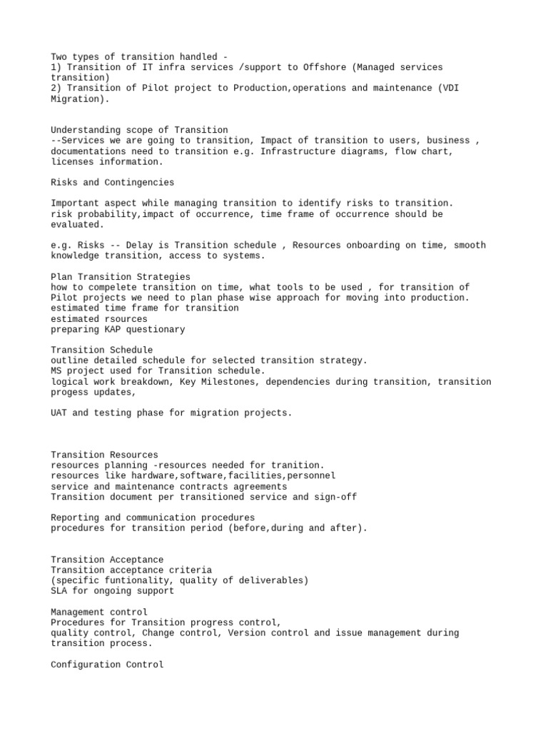 Service Transition Prepartion | PDF