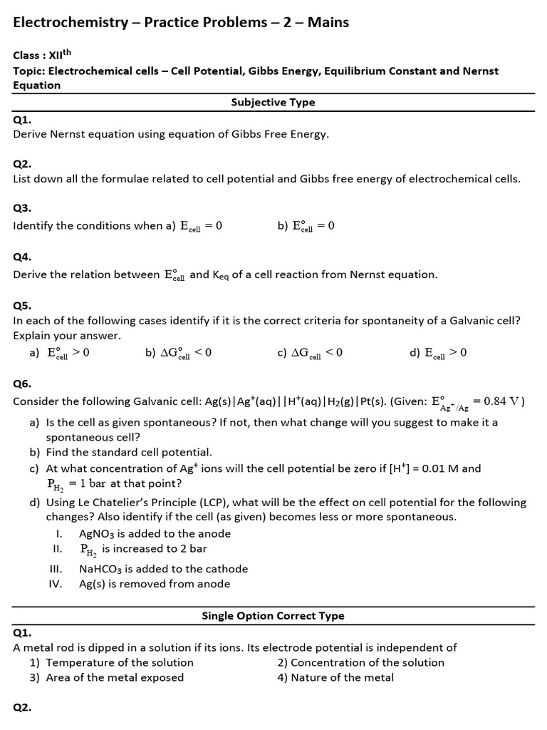 Electrochem - PP 2 - Mains | PDF