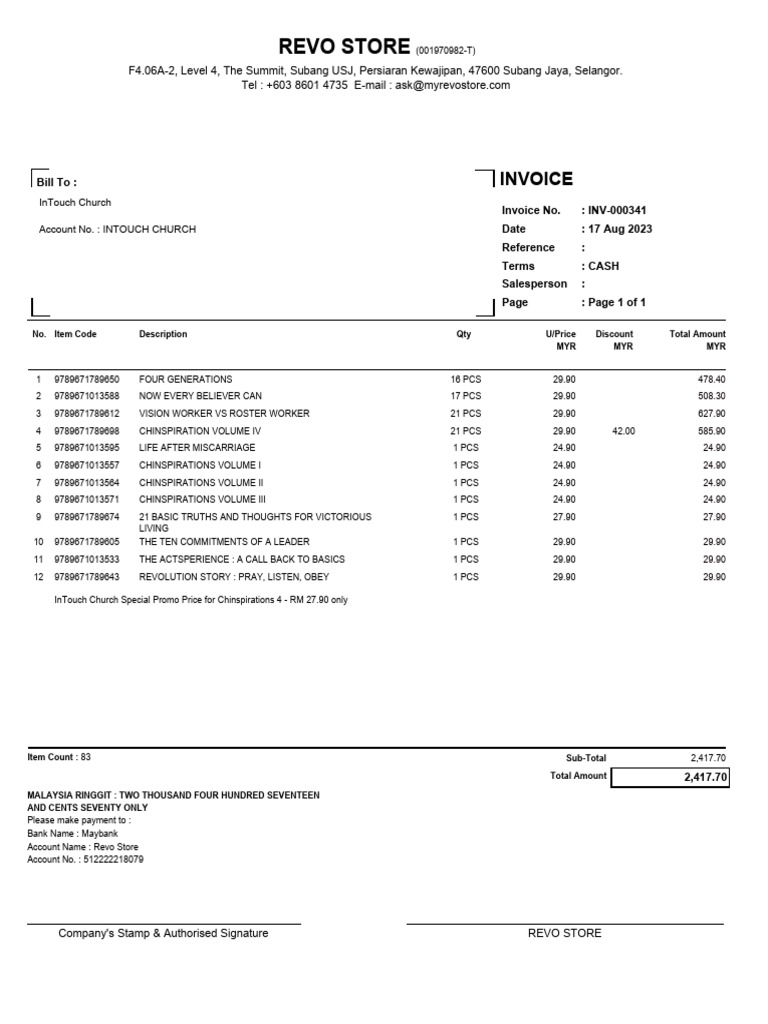 Intouch Church Invoice Pdf