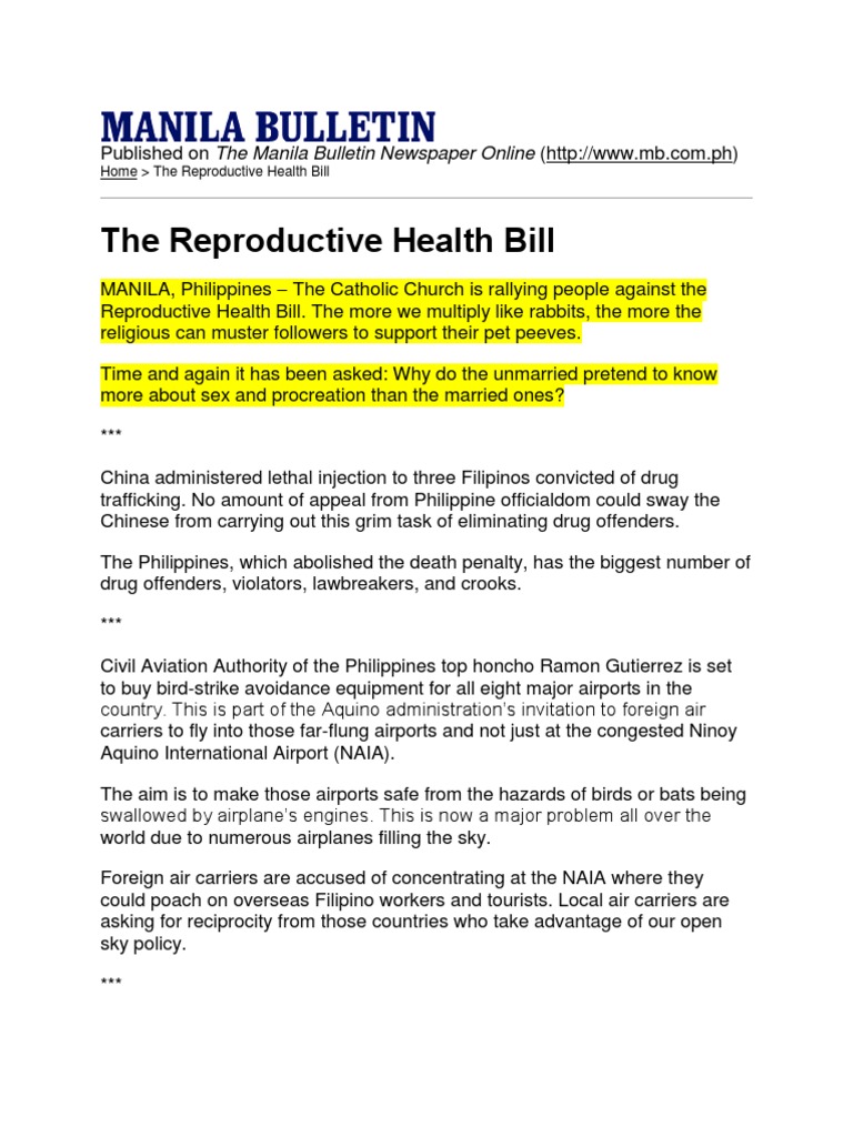 RH Bill Article | PDF | Family Planning | Sexual Health