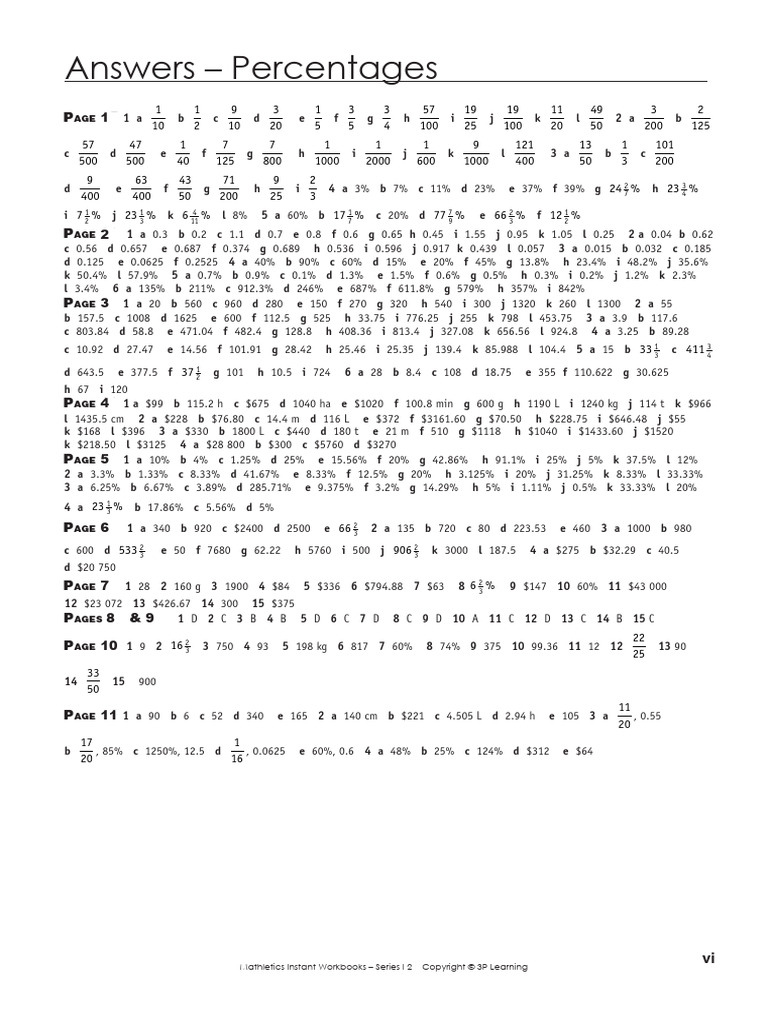 Student Worksheet 2 ANSWERS - Converting Percentages and Decimals | PDF