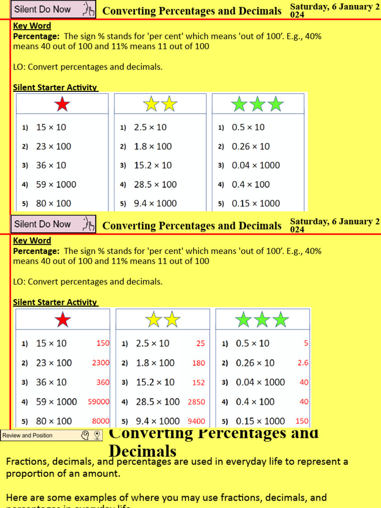 Converting Percentages and Decimals V2 | PDF