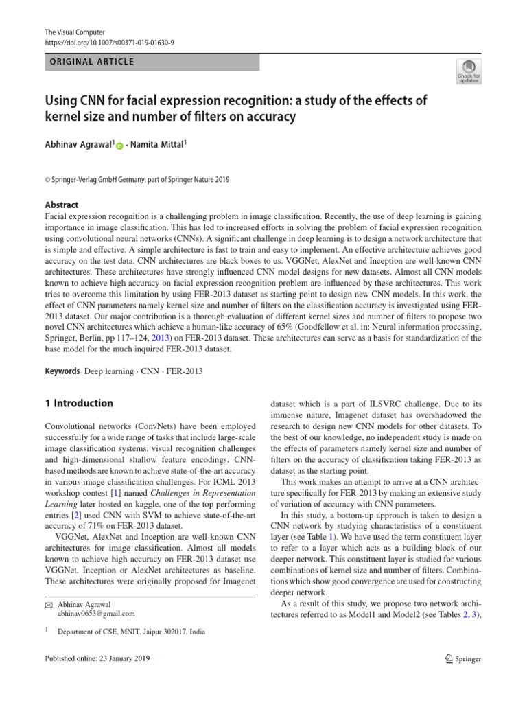 Using CNN For Facial Expression Recognition - A Study of The Effects of Kernel Size and Number ...
