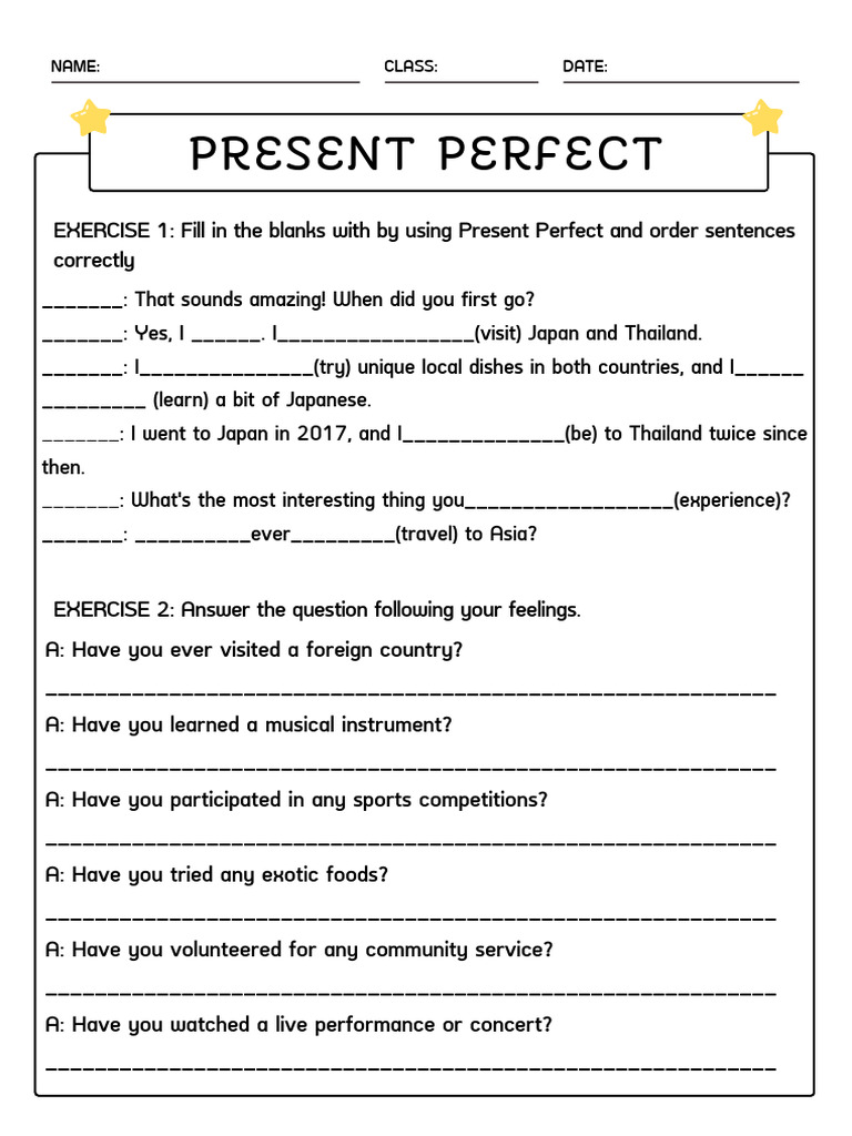 Present Perfect Practice Worksheet | PDF