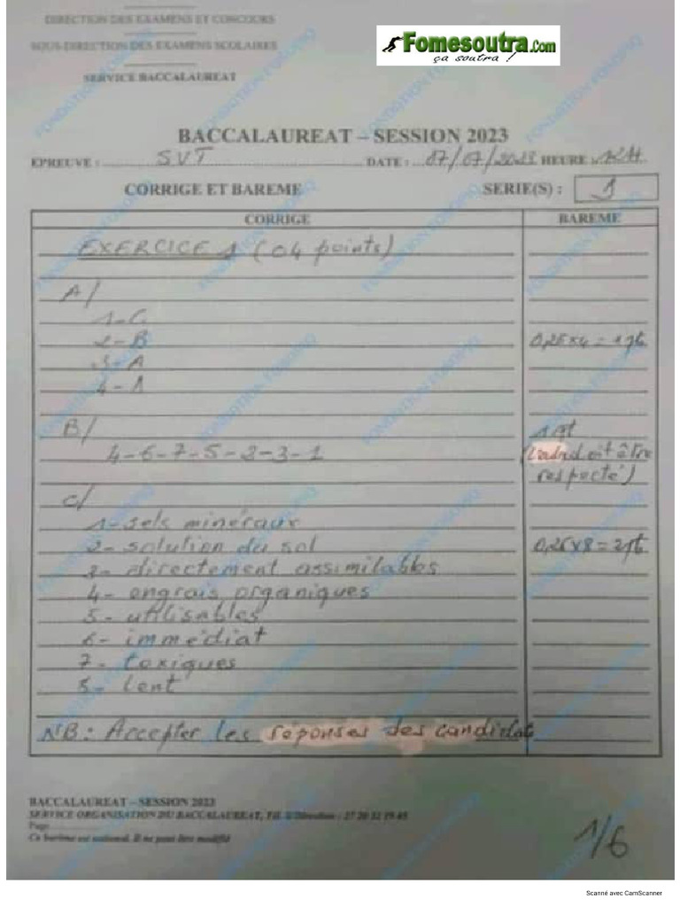 Corrigé Du Bac 2023 SVT Série D | PDF