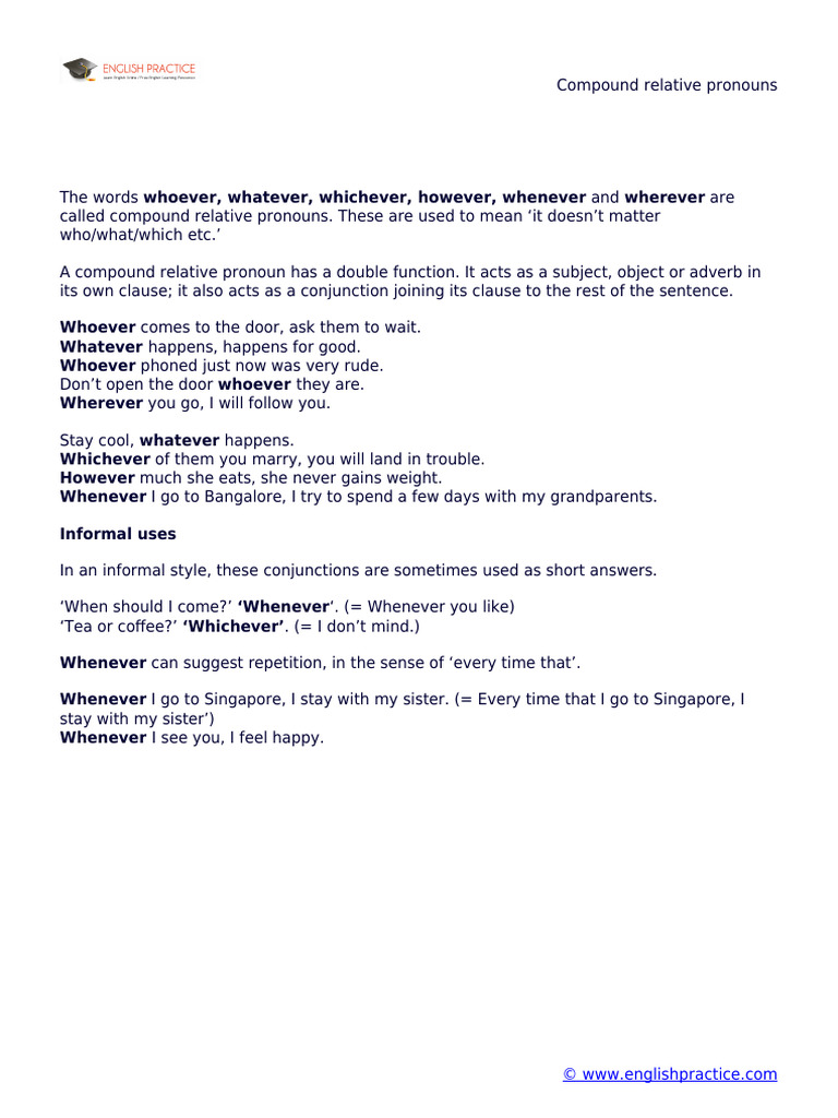 Compound Relative Pronouns Guide | PDF | Poetry