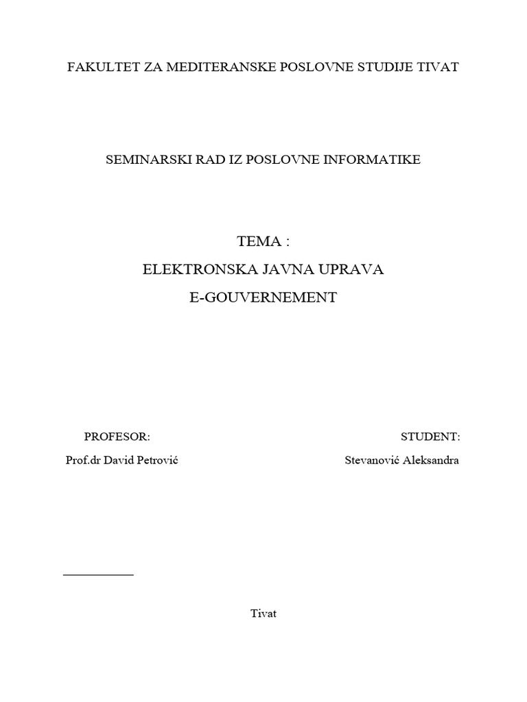 Seminarski Rad E-UPRAVA | PDF