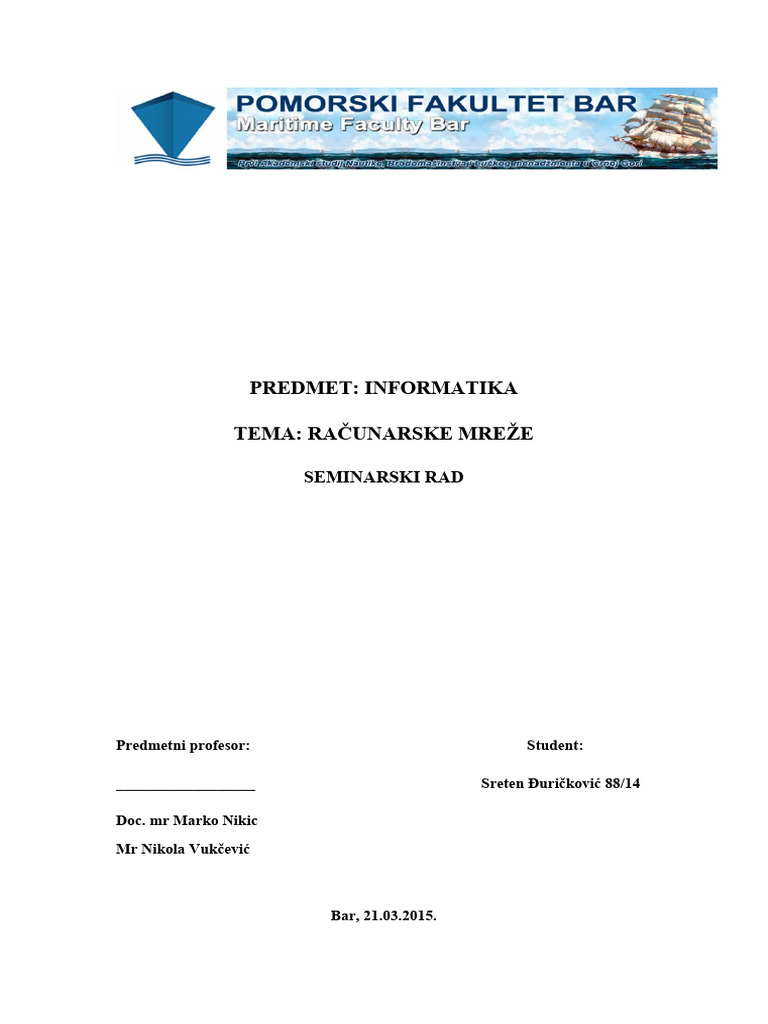 Seminarski Rad RACUNARSKE-MREZE | PDF
