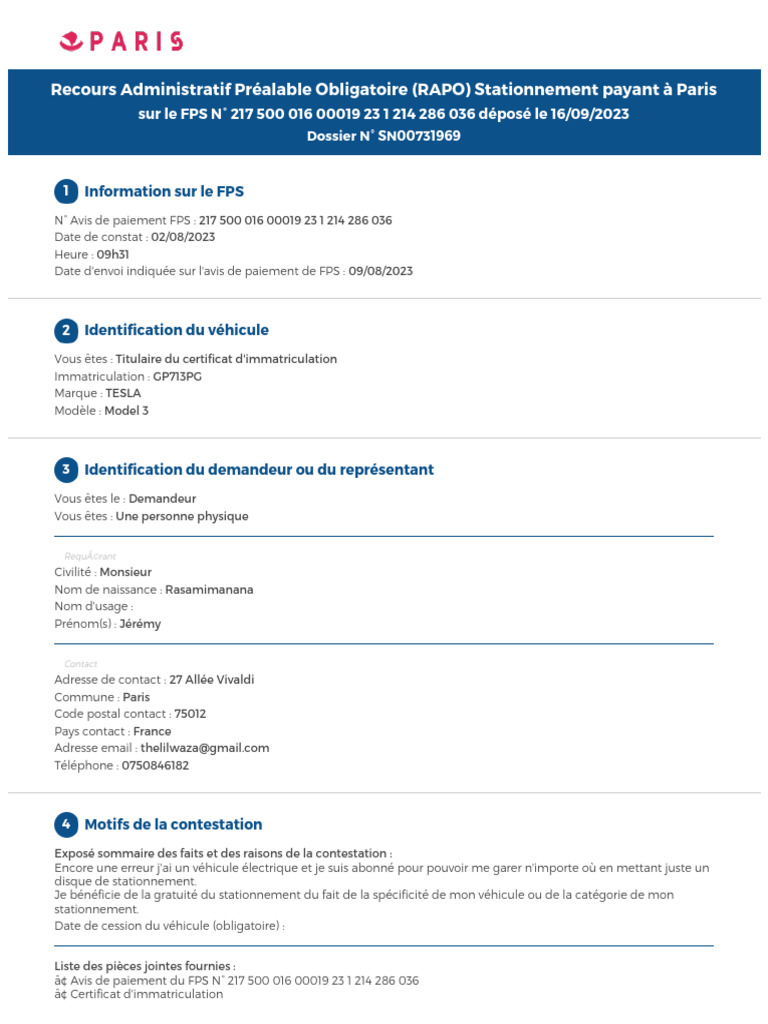 Contestation RAPO Stationnement Paris | PDF | Finance et gestion monétaire