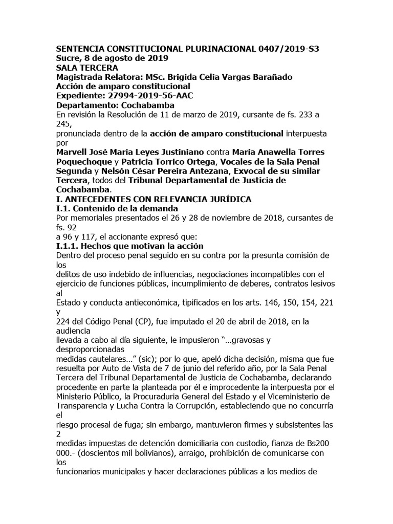 Sentencia Constitucional Plurinacional 0407 | PDF