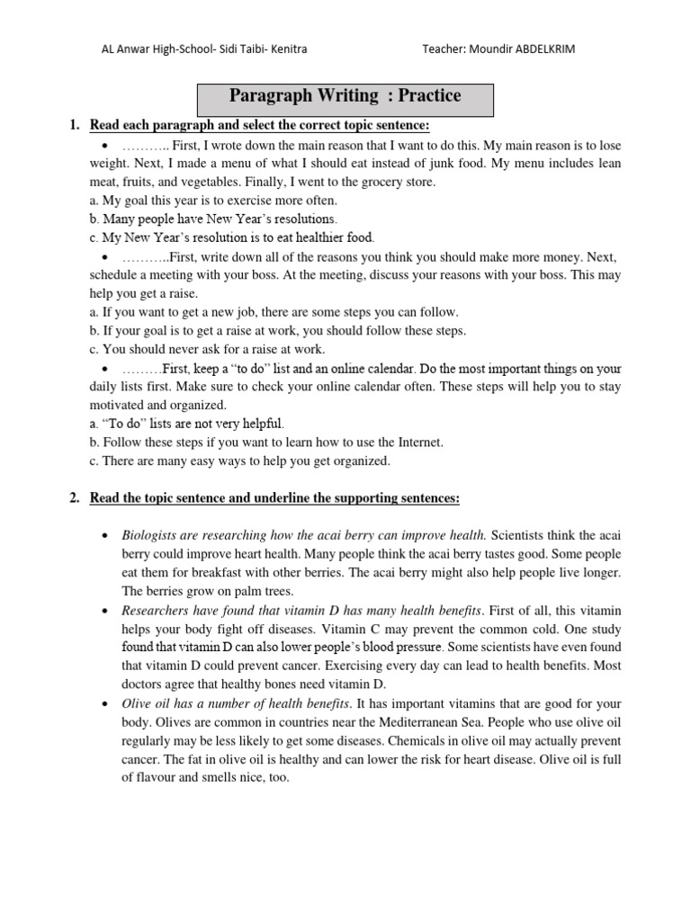Paragraph Writing - Worksheet - 110814-1 | PDF | Olive | Vitamin
