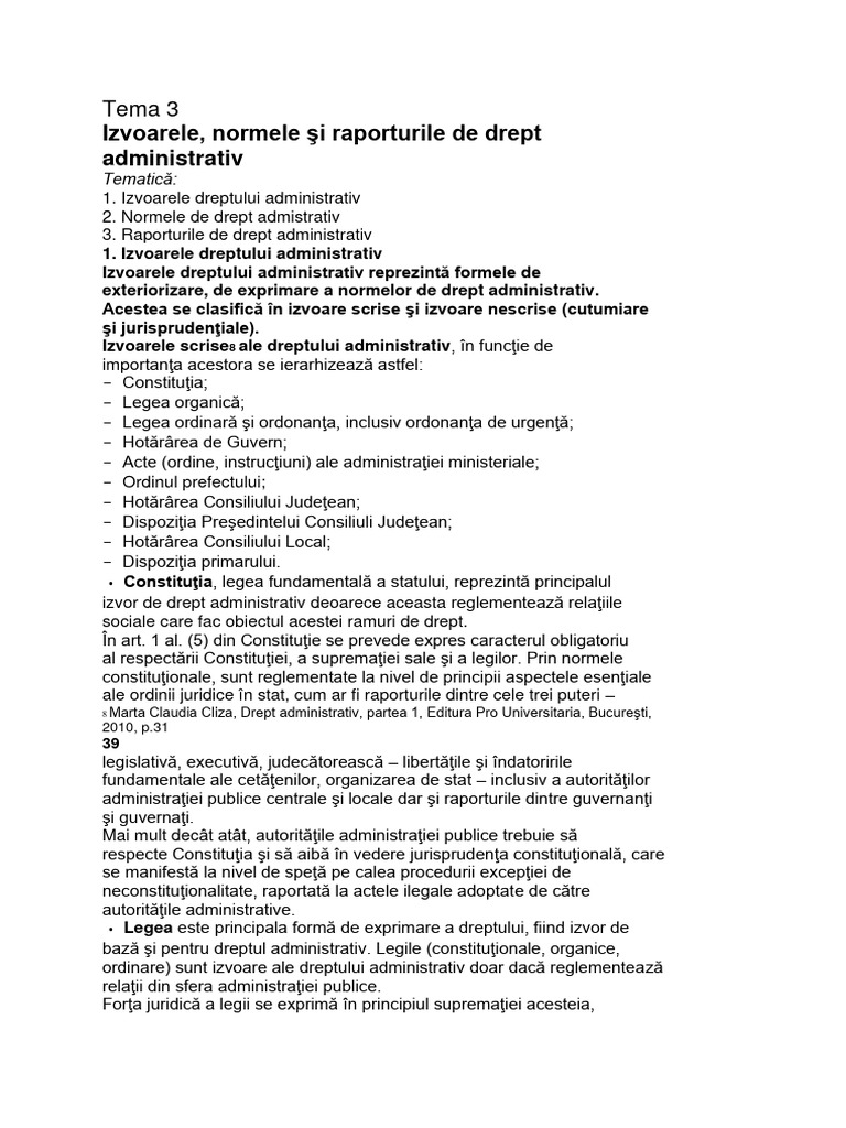 Tema 3-IZVOARELE NORMELE SI RAPORTURILE DE DREPT ADMINISTRATIV | PDF