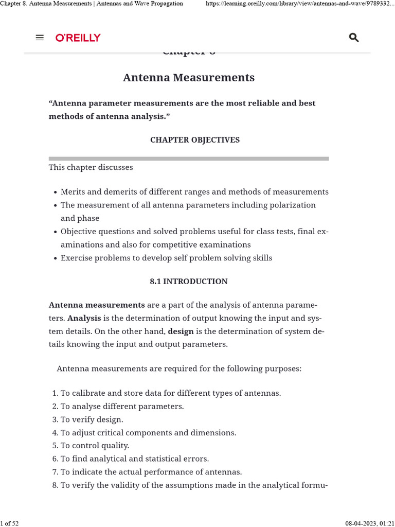 Chapter 8. Antenna Measurements Antennas and Wave Propagation | PDF