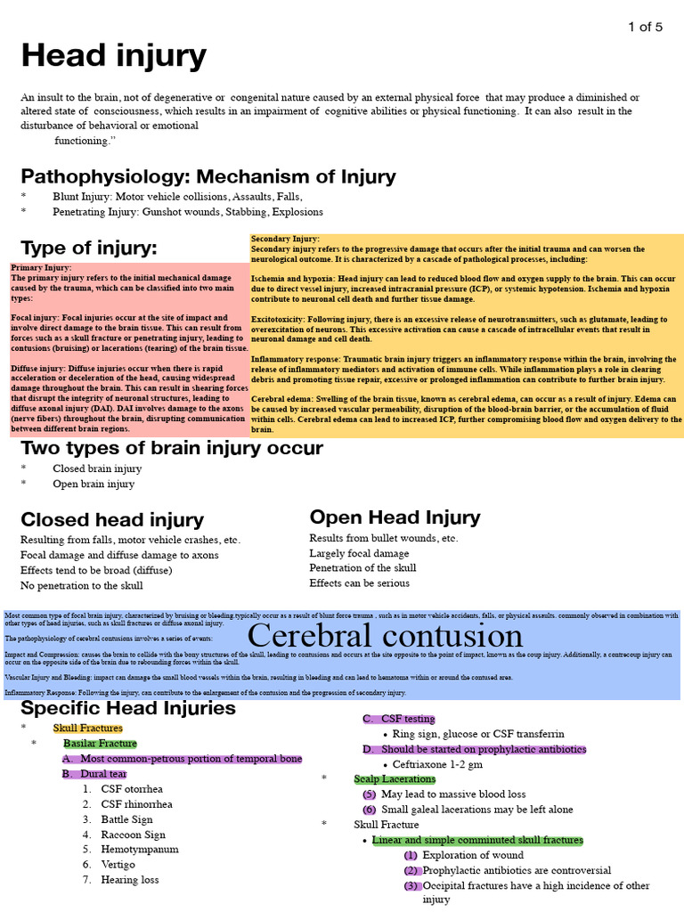 Understanding Head Injury Types and Management | PDF