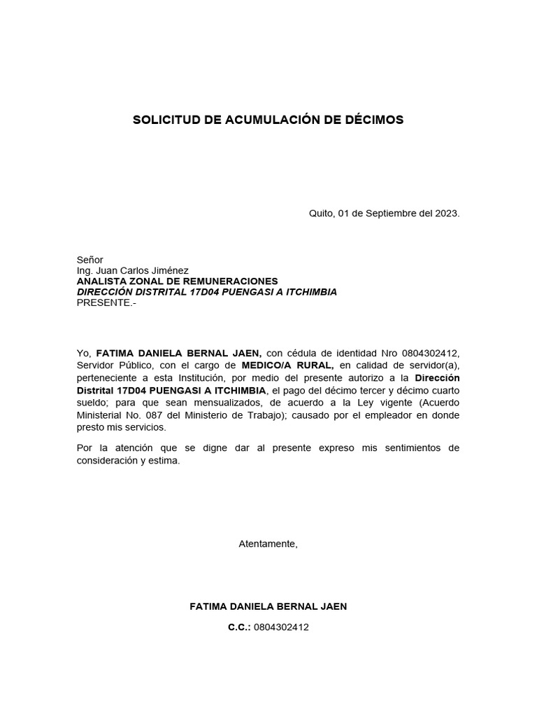 Solicitud Acumulacion de Décimos 2023 | PDF | Finanzas y dinero