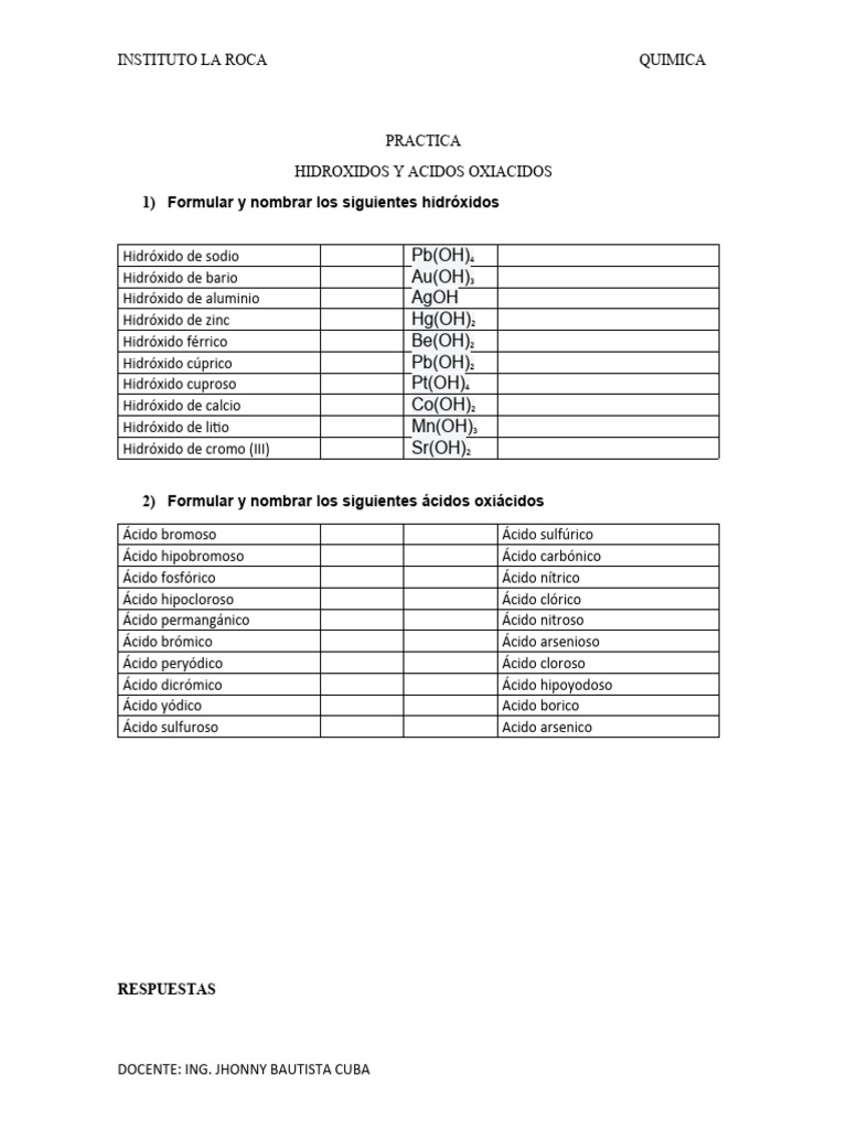 Practica Hidroxidos y Acidos Oxiacidos | PDF