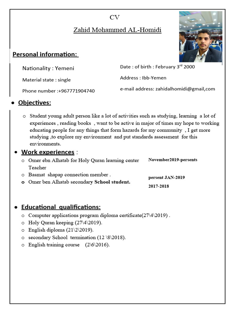 Personal Information:: CV Zahid Mohammed AL-Homidi | PDF