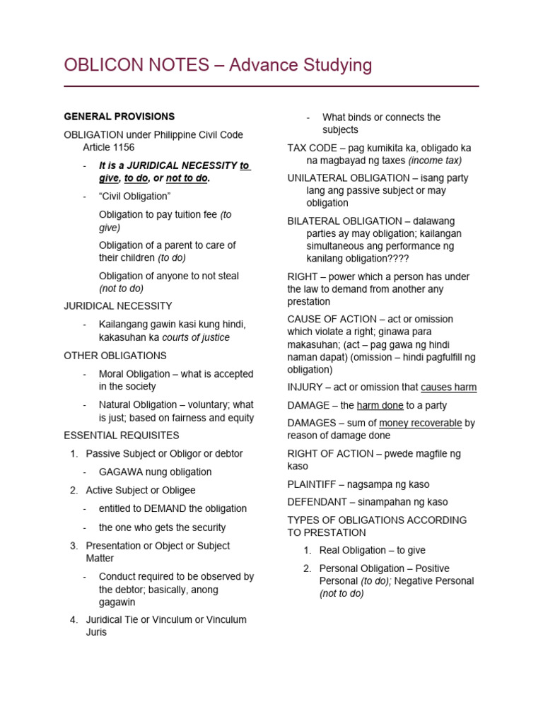 Oblicon Notes | PDF | Damages | Tort Oblicon Notes | PDF | Damages | Tort